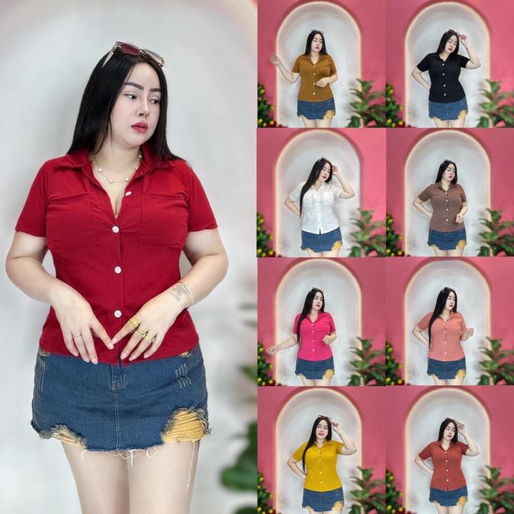 ตั้มตั้มเสื้อสาวอวบ♥️เสื้อคอปกแต่งกระดุม อก38-44 ยาว24💯 สินค้ามีพร้อม ...