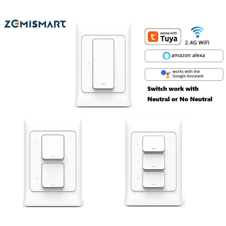 Zemismart WiFi Light Switch Smart Push Button Switch,No Neutral ...