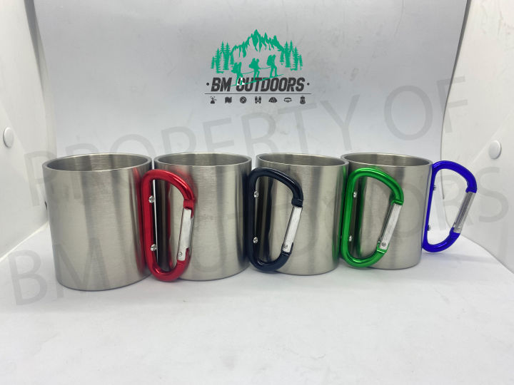BM STAINLESS STEEL OUTDOOR CARABINER MUG WITH D RING HANDLE | Lazada PH