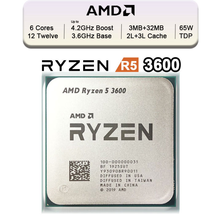 AMD Ryzen 5 3600 R5 3600 Processor 3.6 GHz 32M Cache Six Core Twelve Threads 7NM 65W 100 ...