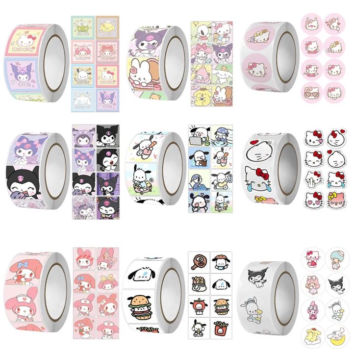 UB 500Pcs/roll Sanrio Sticker Kawaii Kuromi Hello Kitty P Cinnamoroll ...