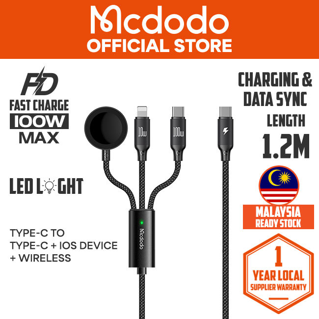 MCDODO CA494 3 IN1 100W USB-C TO TYPE-C AND LIGHTNING+ WIRELESS CHARGER ...