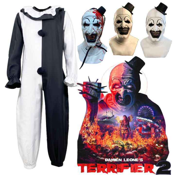 Movie Terrifier 2 Art The Clown Cosplay Costume Jumpsuit Hat Mask ...