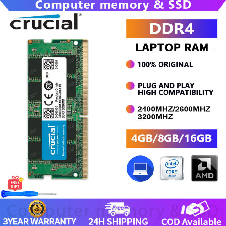 【3 year warranty】Crucial DDR4 RAM 4GB 8GB 16GB 2400/2666/3200MHz SODIMM 1.2V 260PIN Notebooks ...