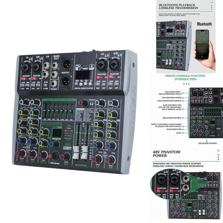 Professional Audio Mixer 6 Channel Built-in 99DSP 7-Segment Balanced ...