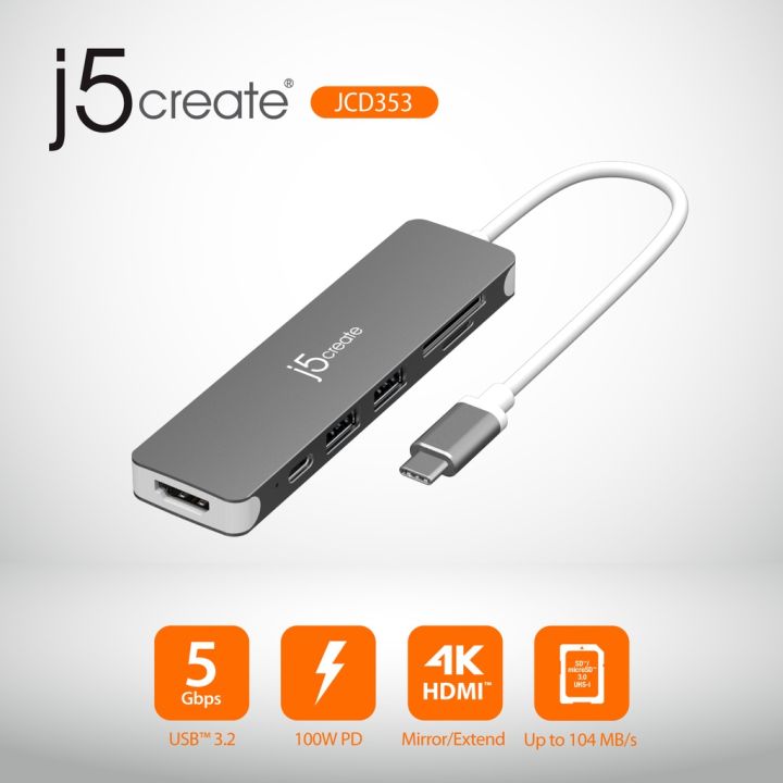 J5Create JCD353 USB-C® to 4K HDMI™ Multi-Port Hub | Lazada