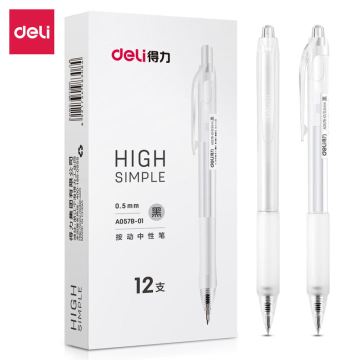 Box of 12 Pcs Deli Retractable Gel Pen Black Ink 0.5mm A057B-01 ...