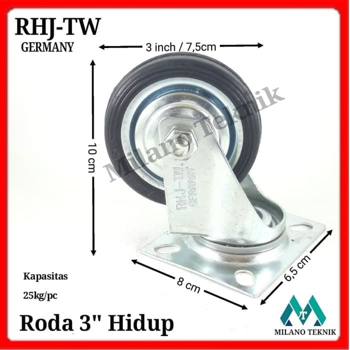 Rada karet 3" Hidup Roda troli 3 inchi / Roda etalase / Roda Gerobak ...