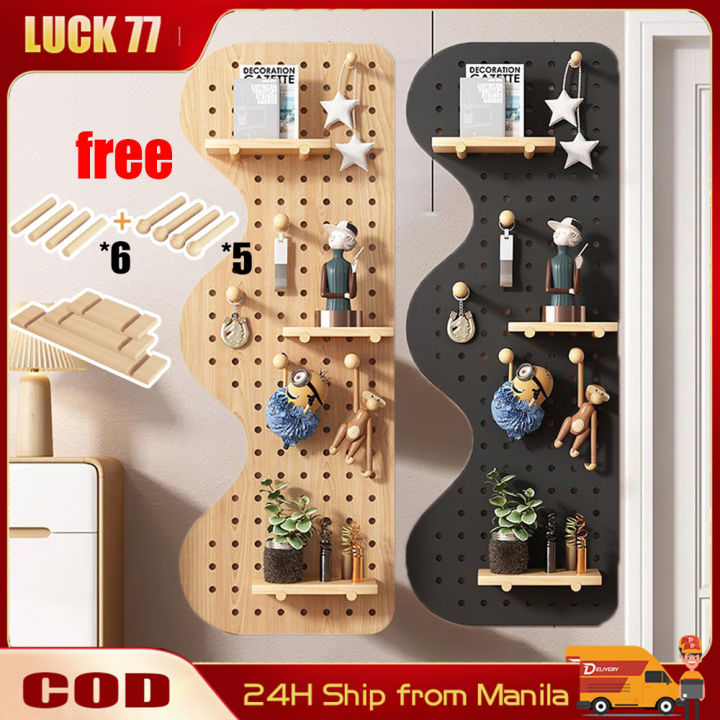 Solid Wood Wall Shelves 60/120CM Peg Board Wall Organizer Wire-wrap ...