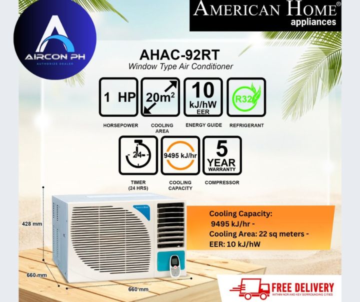 American Home AHAC-92RT Window Type Aircon Remote Control 1HP | Lazada PH