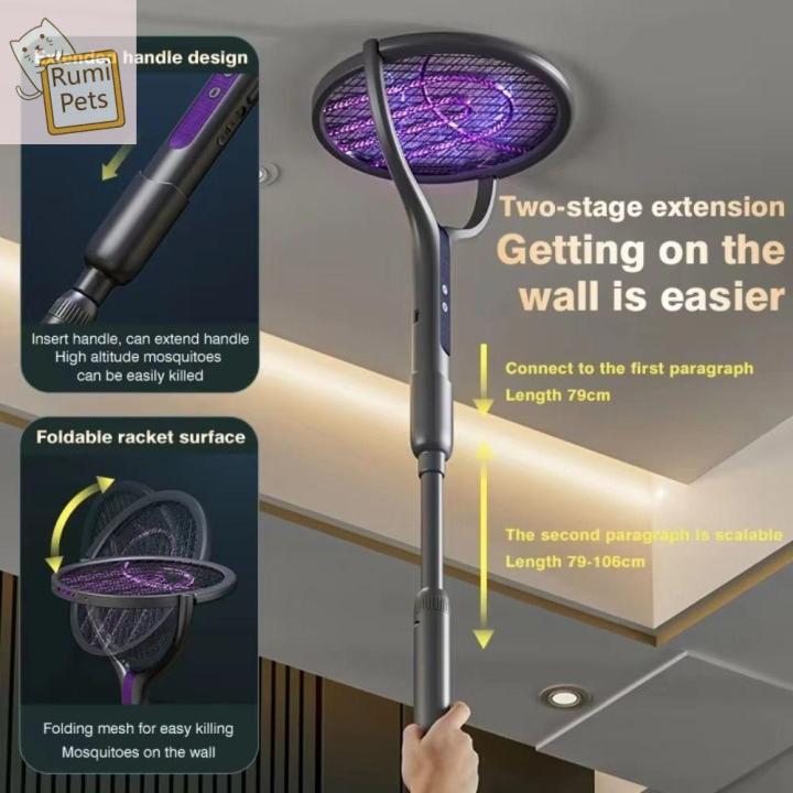 RUMI 2 in 1 Scalable Electric Mosquito Swatter 2800V USB Rechargeable ...