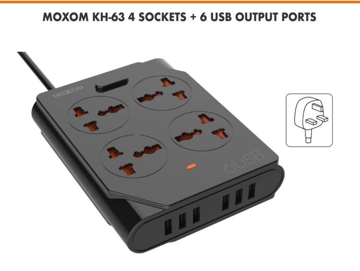 Moxom Power Strip 4 Universal Socket with 6 USB Output 3.4A UK Plug (1 ...