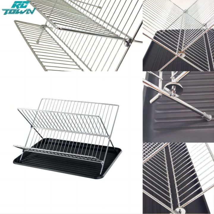 Foldable Dish Drying Rack With Drip Tray, Stainless Steel 2 Tier Dish ...