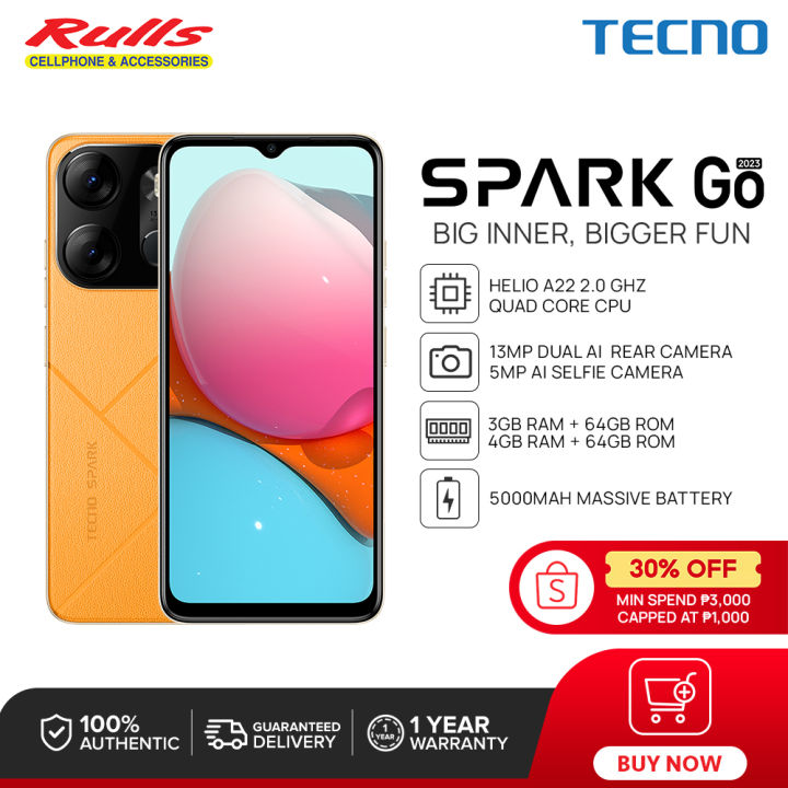 Tecno Spark Go 2023 Smartphone | 3GB+64GB / 4GB+64GB | Helio A22 CPU | 13MP Dual AI Camera ...