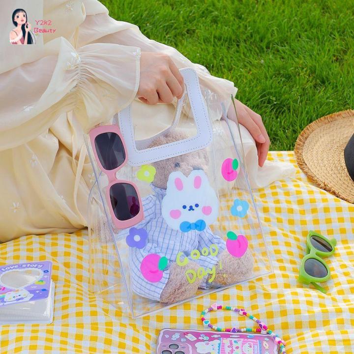 Y2K2 ถุงของขวัญ ถุงพีวีซีใส ดอกไม้ประดับดอกไม้ กระเป๋าโท้ท ถุงเจลลี่ ...