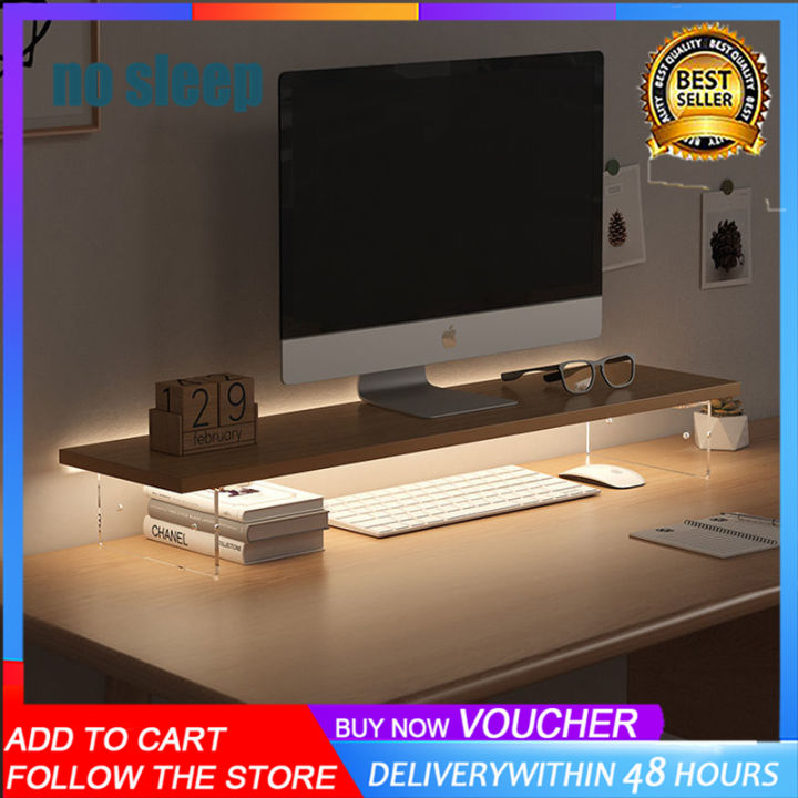 Large Dual Monitor Stand Riser, Solid Wood Desk Shelf with Eco Cork ...