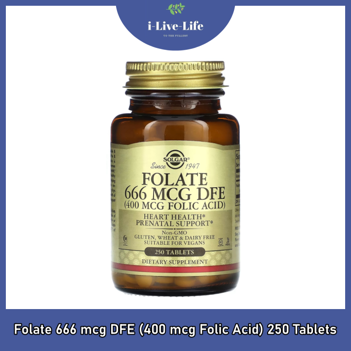 กรดโฟลิก Folate 666 mcg DFE (400 mcg Folic Acid) 250 Tablets - Solgar ...