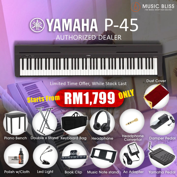 Yamaha P-45 88-Keys digital piano with free keyboard bench and stand ...