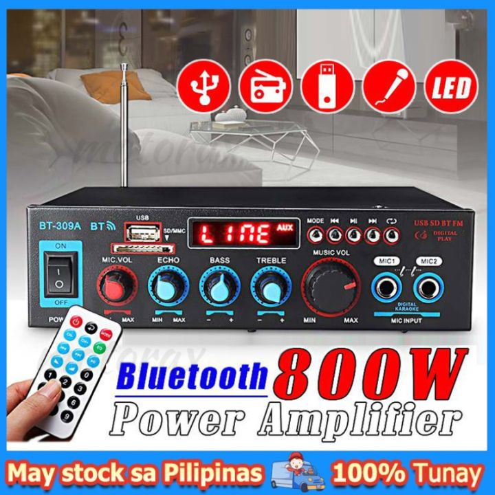 🇵🇭 12V 220V 800W Bluetooth 5.0 Amplifier for speakers 2.0 Channel Car ...