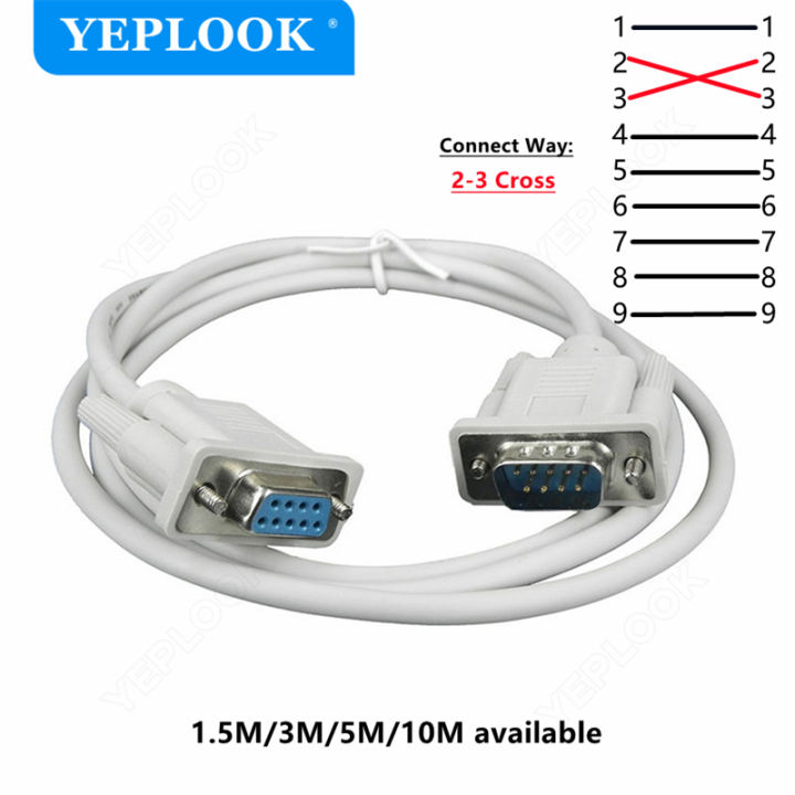 RS232 DB9 9Pin Male to Female 2-3 Corss Connect Extension Serial Cable ...