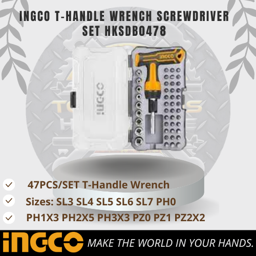 INGCO 47PCS/SET T-HANDLE WRENCH SCREWDRIVER SET | HKSDB0478 | BINAN ...