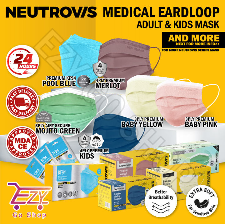 【NEUTROVIS 】MEDICAL Earloop Adult/Kids Mask 3ply/4ply Premium Basic ...