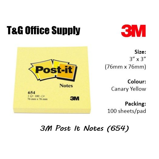 3M 654 Post It Notes / Sticky Note 3" x 3" (1 pad = 100 sheets) | Lazada