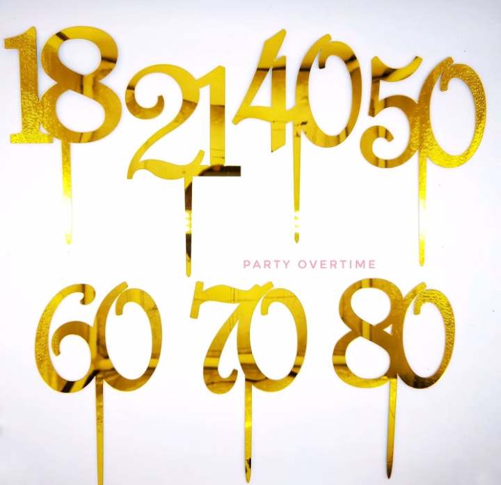 Gold Acrylic Number Cake Topper Double Digit Party Decor 18 21 40 50 60 ...