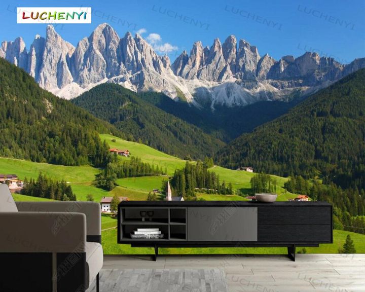 Custom 3D natural landscape mural, grassland mountain forest landscape ...