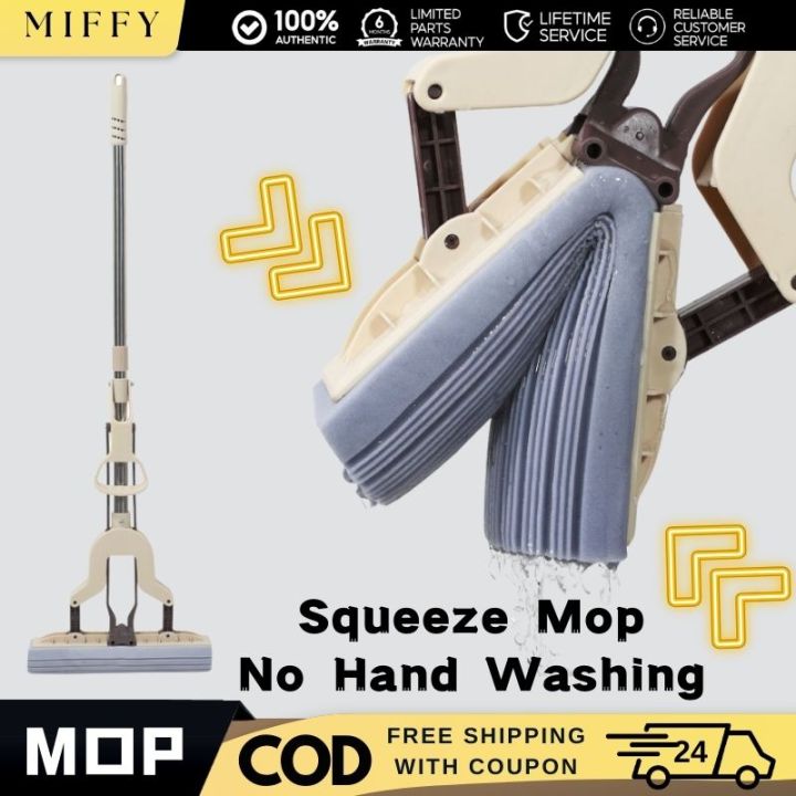 MIFFY Squeeze Mop Floor Mop Sponge Mop Self-Squeezing without Hand Washing Bathroom Kitchen ...