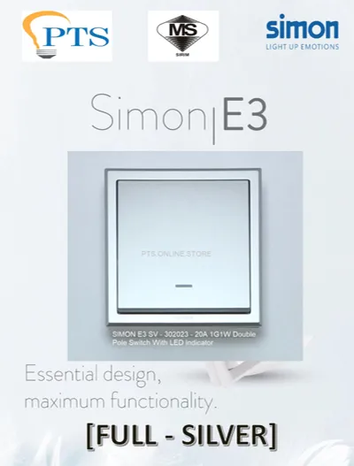SIMON E3 SERIES - FULL SILVER - 20A 1Gang 1Way Double Pole Switch with ...