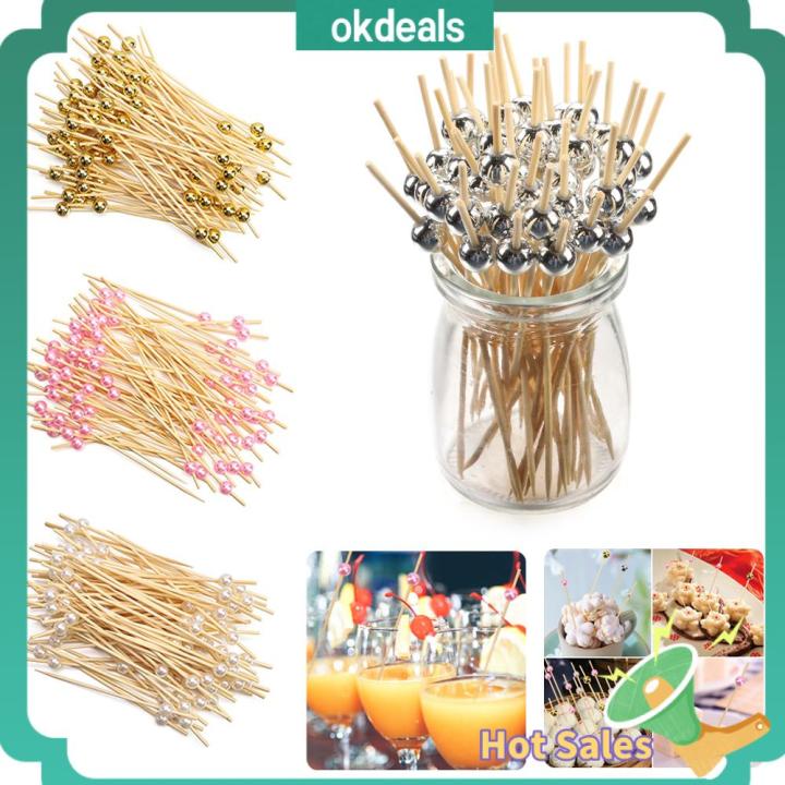 100PCS Cocktail Picks Pearl Bamboo Cocktail Picks Wooden Toothpick Food ...