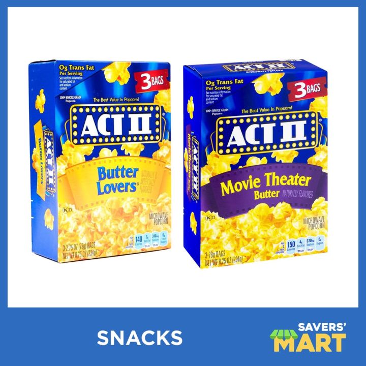 ACT II Microwave Popcorn 3 bags (Butter Lovers, Movie Theater Butter ...