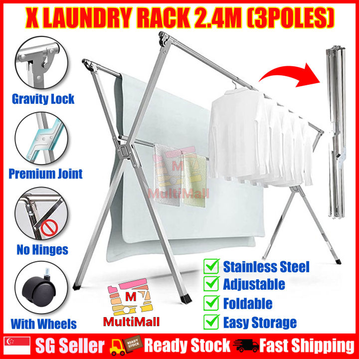 X MODEL - 2.4M ( WITH WHEEL) Stainless Steel Extendable Drying Rack ...