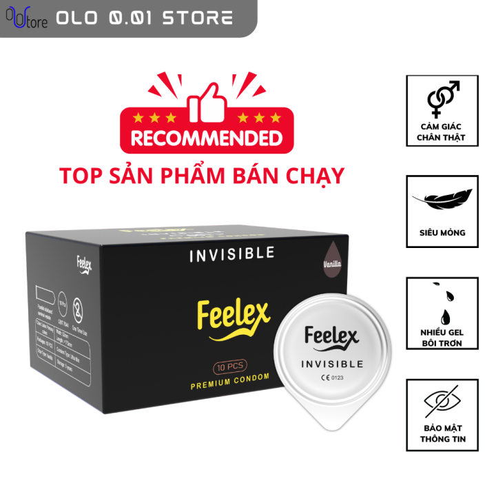 Bao cao su nam Feelex Invisible siêu mỏng nhiều gel bôi trơn - Hộp 10 ...