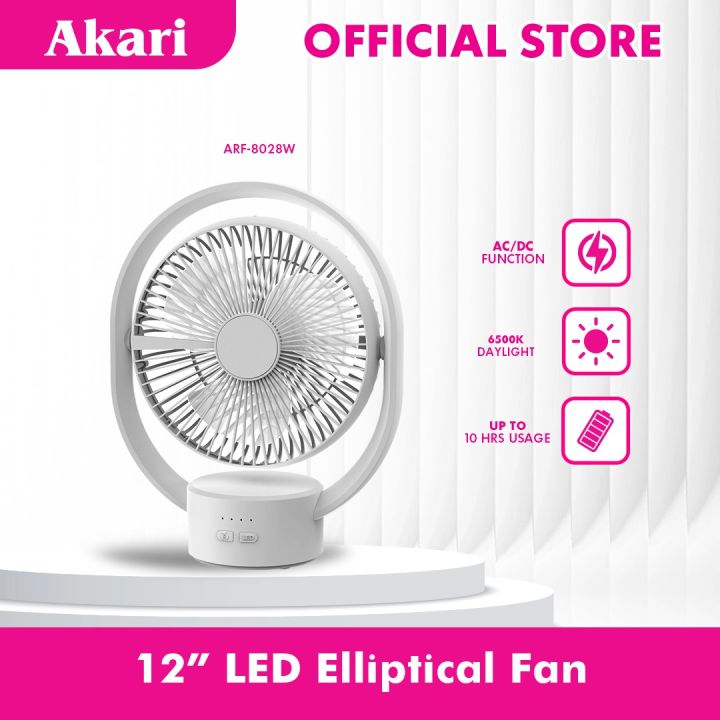Akari 8" Rechargeable Elliptical Fan w/ LED Light - ARF-8028W | Lazada PH