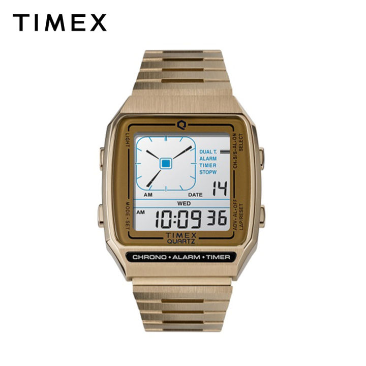 Timex Q Timex Lca Gold Stainless Steel Digital Watch For Men TW2U72500 ...