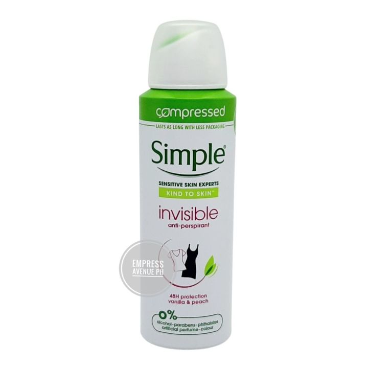 Simple Kind to Skin Invisible Antiperspirant Deo Spray, Vanilla & Peach ...