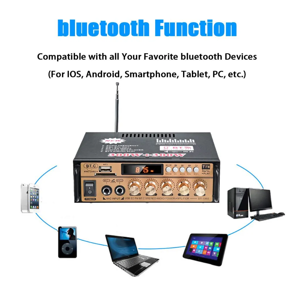 300W+300W Digital Hifi Bluetooth Stereo Audio Amplifier Fm Radio Usb BT-198E | Lazada PH