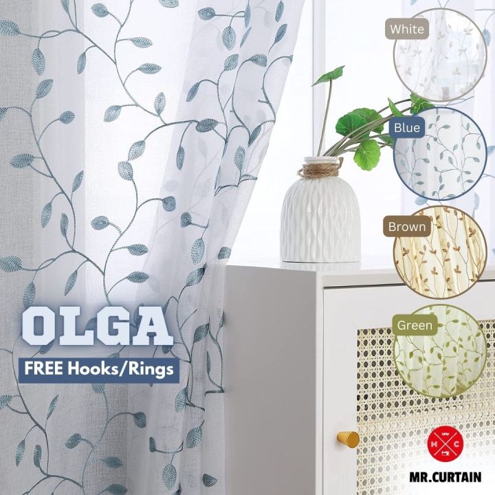 MR.CURTAIN Olga Sheer Langsir Lace Bersulam Bunga Siap Jahit Cangkuk ...