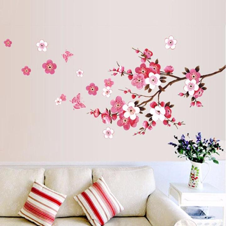 Beautiful sakura wall stickers flower peach wallpaper living bedroom ...