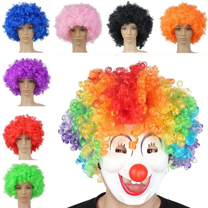 ERSIZE Halloween Rainbow Adult Kids Clown Props Afro Curly Wigs ...