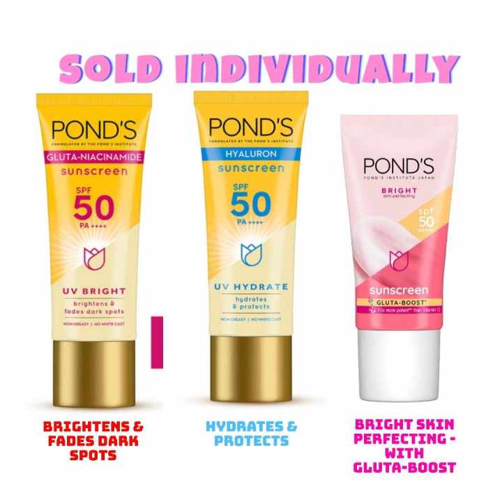 POND'S SUNSCREEN SPF50 (Hyaluron 50ml / Gluta-Niacinamide 50ml / Bright 30g) SOLD INDIVIDUALLY ...