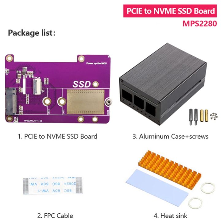 PCIE M.2 NVME 2280 2230 2242 Gen3 SSD HAT Expansion Board+Case+SSD Heat ...
