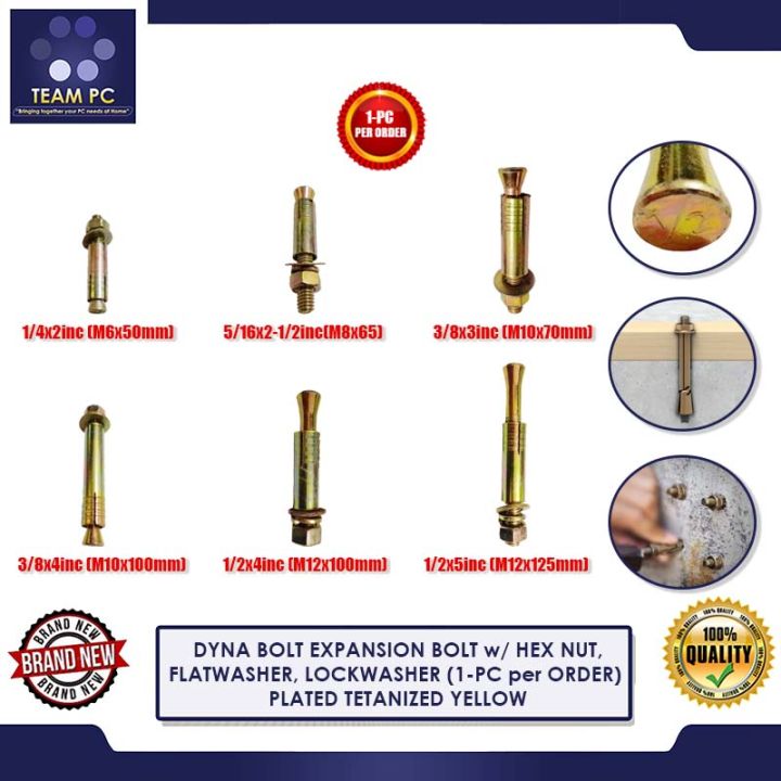 TEAM PC DYNA BOLT EXPANSION BOLT w/ HEX NUT, FLATWASHER, LOCKWASHER (1 ...