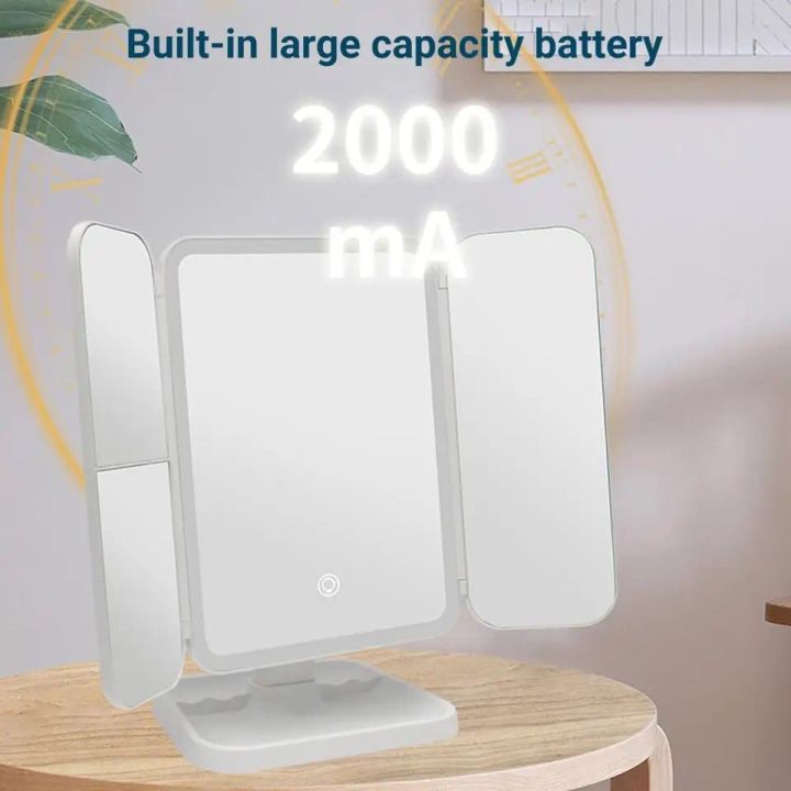 LED Lighted Make Up Vanity Mirror Touch Control USB Rechargeable ...