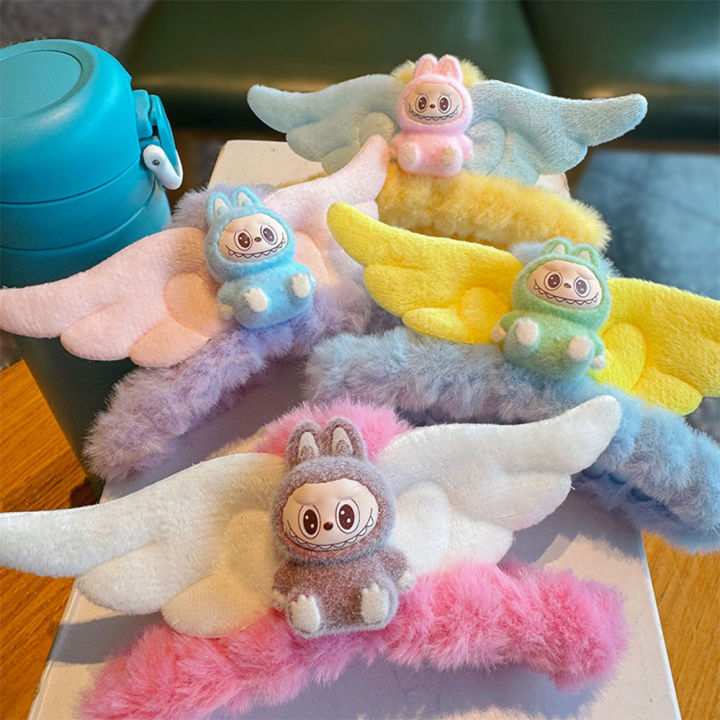 Labubu angel wings Hair Claws Soft Furry Faux Fur Hair Clip Clamps Cute ...