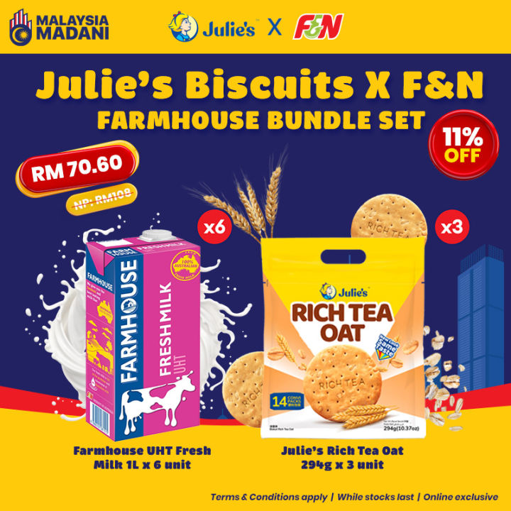 [F&N x Julie's] Farmhouse UHT Fresh Milk 1L x6 + Julie's Rich Tea Oat ...