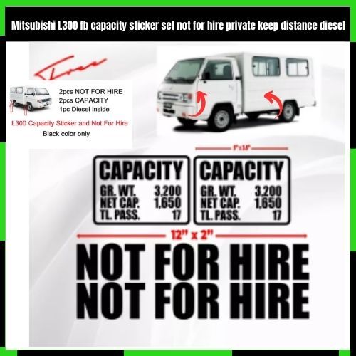 Mitsubishi L300 Sticker set Capacity and Not For Hire Black Car Sticker ...