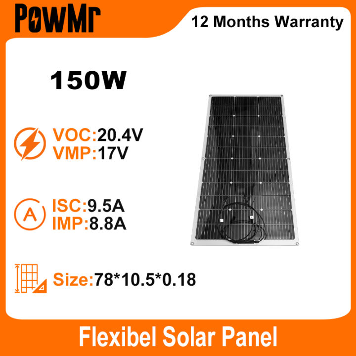 PowMr 150W Solar Panel Monocrystalline Silicon Photovoltaic Solar ...